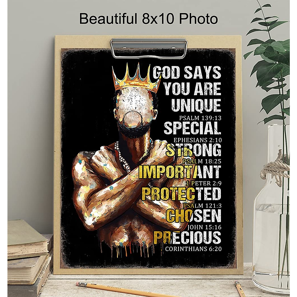 African American Religious Wall Art - Christian Decor - Catholic Gifts for Men - God Says You Are - Scripture Wall Art - Spiritual Inspirational Bible Verses - Positive Motivational Quotes - Black Art