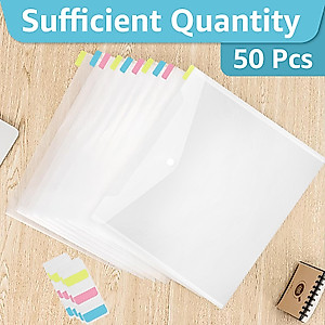 CYEAH 50 Pcs Scrapbook Paper Storage with Buckle Design, 12 x 12 Inch Clear Scrapbook Paper Organizer with 60 Pcs Sticky Index Tabs, Plastic Paper Holder for Holding Scrapbook Vinyl Paper Files Photo