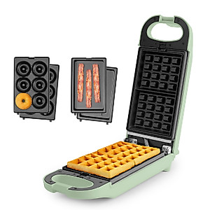 AROMA® Swap & Flip Waffle Maker with Removable Plates: 3-in-1 Panini Press, Mini Donut Maker, and Waffle Iron