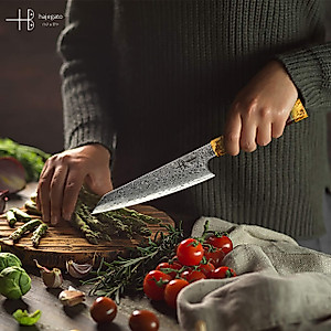 Damascus Chef Knife Petty Hajegato Unique One Of Kind Handle Professional 6 Inch Japanese Chefs Kitchen Knife Vg10 67 Layers Damascus Steel Knive with Sheath