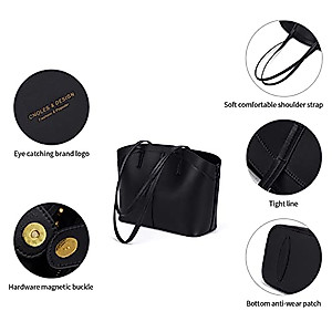 Cnoles Purses And Handbags for Women Tote Shoulder Satchel Crossbody Bags Leather Large Capacity Purse Designer Bucket Bag Black