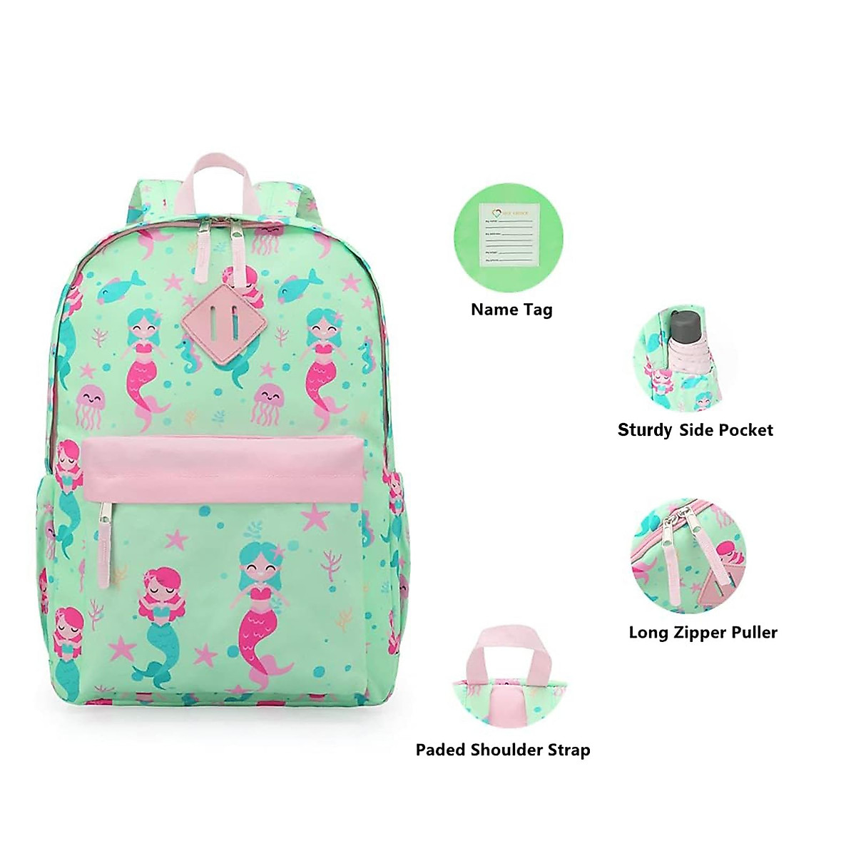 KK CRAFTS Preschool Backpack Kindergarten Little Kid Toddler School Backpacks for Boys and Girls with Chest Strap, Mermaid