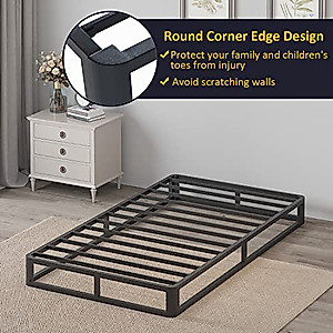 Firpeesy 6 Inch Twin Bed Frame with Round Corner Edges, Low Profile Twin Metal Platform Bed Frame with Steel Slat Support, No Box Spring Needed/Easy Assembly/Noise Free Mattress Foundation