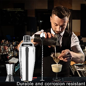Arora 24OZ Cocktail Shaker Mixer Set, 3Pcs Bar Acccessories Including Martini Shaker, Long Handle Mixing Stirring Spoon, Cocktail Jigger for Bartending, Ideal Mixology Bartender Kit Home Bar Gift
