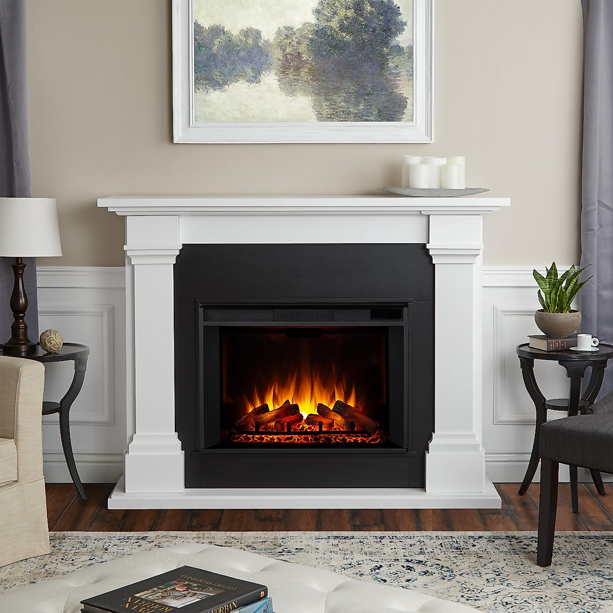 Real Flame Callaway Grand Electric Fireplace, Free-Standing with Mantel & Real Wood Finish