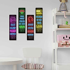Neon Gaming Wall Decor Set of 4 - Boys Room Decorations for Bedroom, Neon Gaming Art Print Game Plaque Wall Art Decorations Perfect Teenager Gift for Kids Room Decoration（MC14）