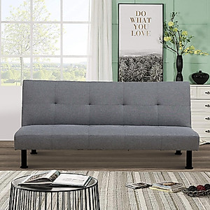 SumKea Convertible Flannel Sofa Compact, Adjustable, and Durable Futon Couch Bed with Sturdy Legs for Living Room and Bedroom, Grey