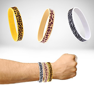 MagiRita Safari Animal Print Rubber Bracelets 24 Pack Leopard Cow Tiger Print Wristband Jungle Party Favors Zoo Wild Birthday Party Goodie Gifts Bags Decor for Shower Class Rewards