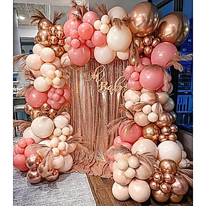 Pink Balloon Arch Kit, 120pcs Macaron Pink Balloon Garland Arch Kit, Orange Apricot and Metallic Rose Gold Balloon for Girls Boho Balloon Arch for Baby Bridal Shower, Birthday Party and Princess Theme