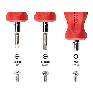 TEKTON 3-in-1 Stubby Phillips/Slotted Driver (#2 x 1/4 in., Red) | DMT17002