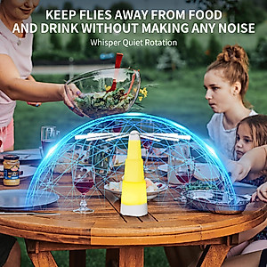 Mosalogic Fly Repellent Fan for Table with Anti-Bug Light Keep Flies Away Food for Outside and Inside - Fly Fans for Tables, Barbeque, Events, Li-ion Battery Operated Food Spinning Fly Fan-White