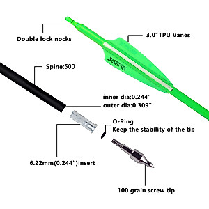LWANO Carbon Arrow Archery 30inch Hunting Target Practice Arrows for Compound & Recurve Bow Spine 500 with Removable Tips (Pack of 12)(Green)