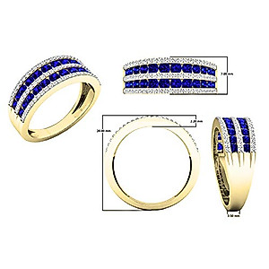 Dazzlingrock Collection Round Graduating Blue Sapphire with White Diamond Alternating Row Wedding Band for Women in 14K Yellow Gold Size 9