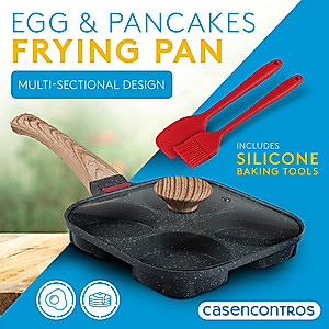 CASENCONTROS Egg Pan with flipping Lid - Nonstick Egg Frying Pan [4 Cup Cooker] - Egg Pans Nonstick for Induction & Gas Cooker - Brush & Scraper included - Egg Skillet for perfect Eggs, Omelet & Crepe
