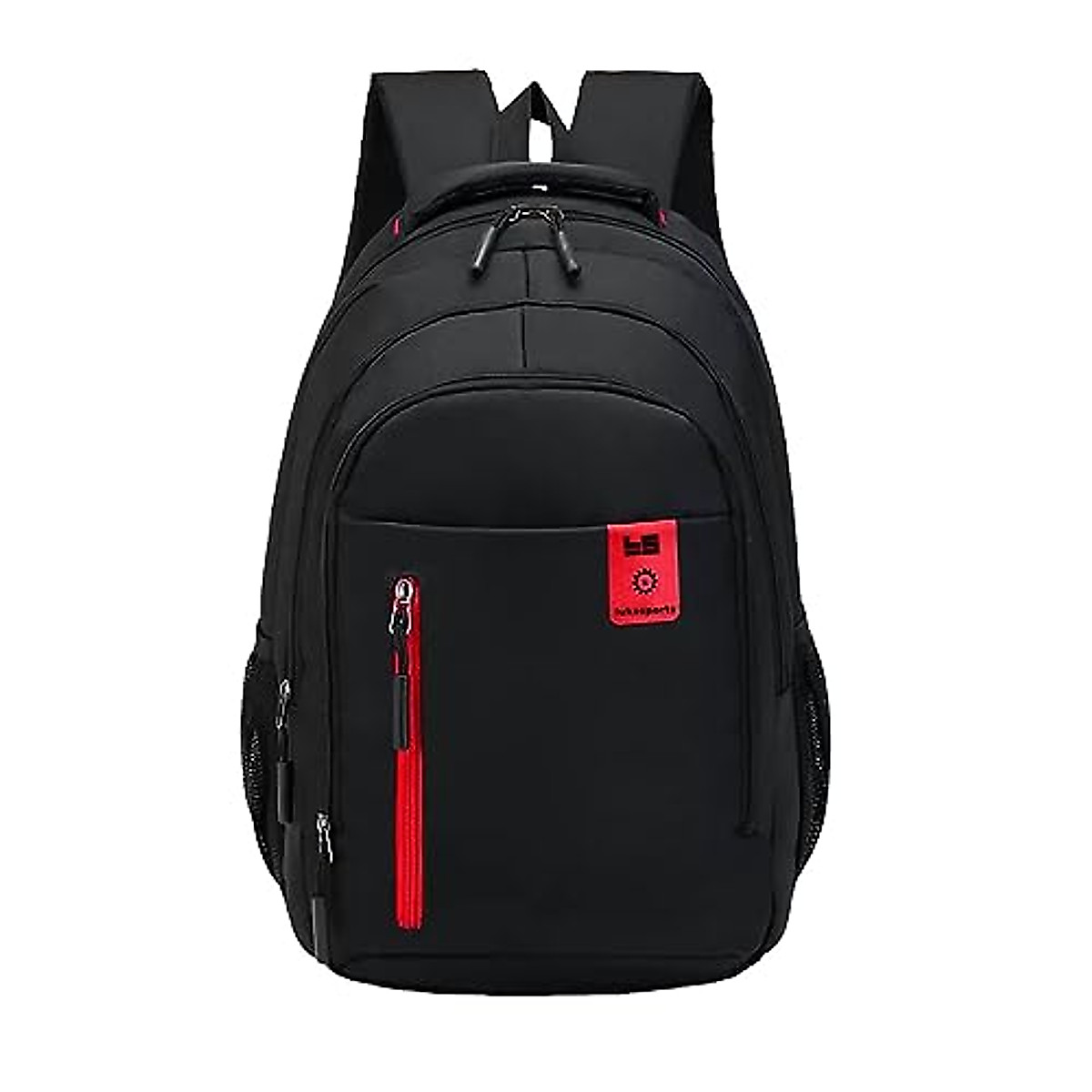 Luke Sports Heavy Duty Notebook Backpack Black and Red Three Front Pockets Two Side Pockets Scratch-Proof Fabric
