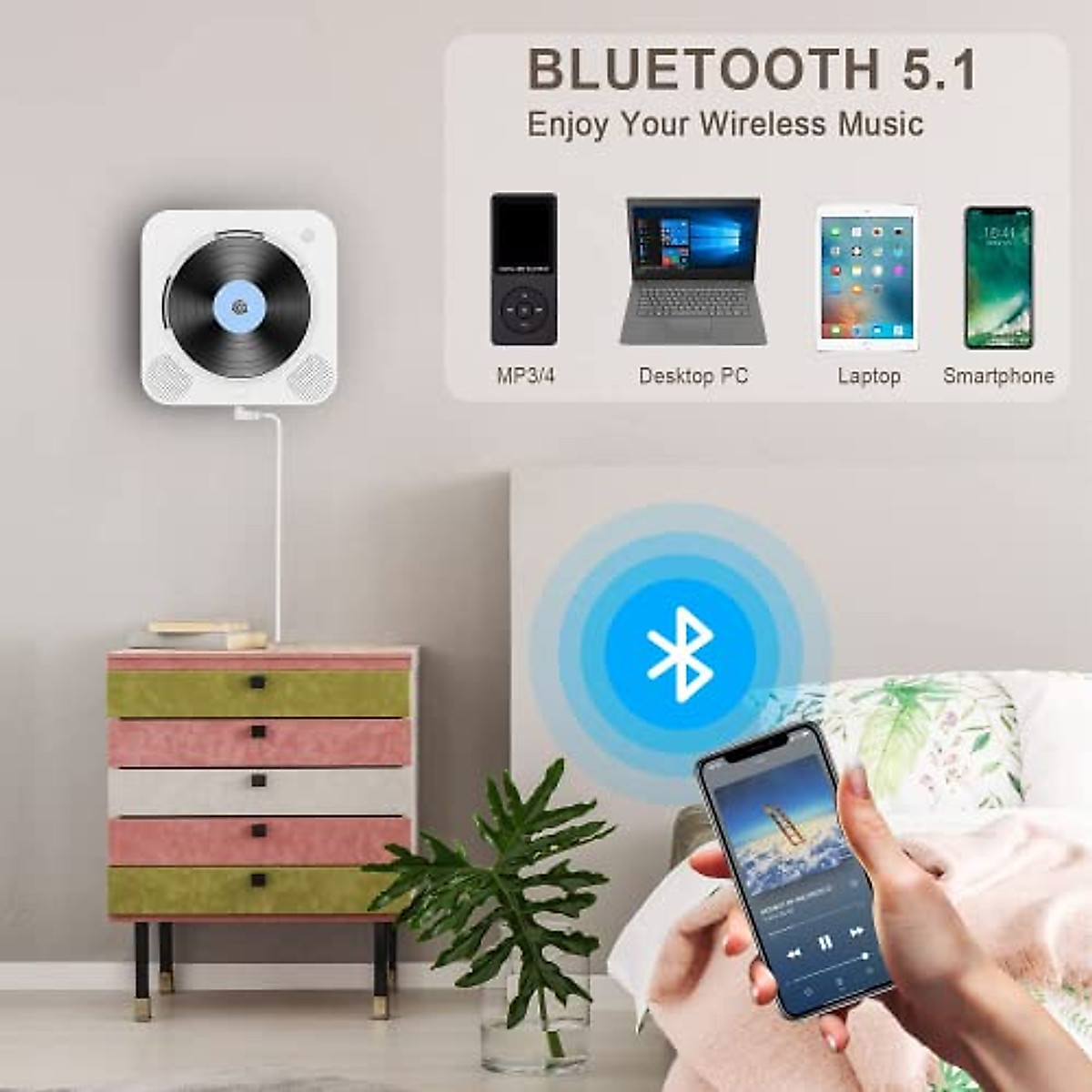 CD Player Portable with Bluetooth - Wall Mountable & Desktop Stand CD ...