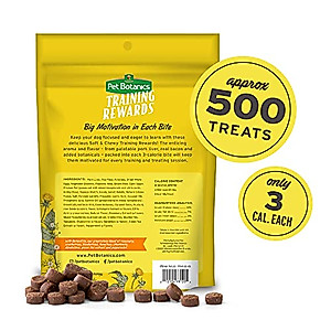 Pet Botanics Training Rewards Treats for Dogs, Made with Real Pork Liver, Focuses, Motivates, Rewards, Speeds Up Learning Curve, No BHA, BHT, Ethoxyquin, Bacon, 20 oz (1 pack)