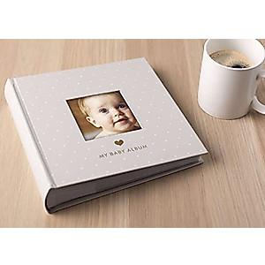Pearhead My Baby Album, Baby Book Photo Keepsake for New and Expecting Parents, 50 Pages, Holds 200 6” x 4” Pictures, Gender-Neutral Baby Accessory, Classic Gray and White Polka Dot