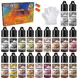 Metallic Alcohol Ink Set - 20 Metal Colors, Concentrated Alcohol-Based Ink, Epoxy Resin Paint Dye for Resin Coasters, Acrylic Painting, Tumbler Making,10 ml Each