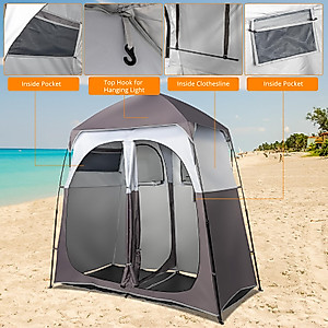 VINGLI 2 Room Shower Tent, 7.5 FT Instant Pop Up Shelter with Carrying Bag, Privacy Changing Room Tent, Perfect for Portable Toilet, Camping, Dressing, Outdoor Indoor, Easy Setup(Brown)