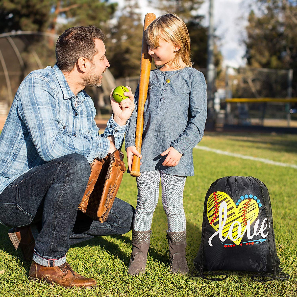 WILLBOND 4 Pieces Softball Girl Accessories Set, Softball Headband Softball Bracelet Softball Necklace Softball Drawstring Bag for Women Girls