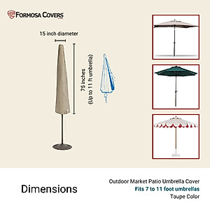 Premium Tight Weave Outdoor Patio Umbrella Cover - Heavy Duty Anti-UV Treated and Water-Resistant Fabric - Fits 7 to 11 feet Umbrellas - Taupe