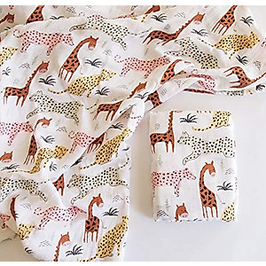 Aenne Baby Muslin Swaddle Blanket for Boys & Girls, Infant Toddler Quilt, Luxurious Wrap, Soft and Silky Stroller & Nursing Cover, Safari Animals Giraffe Cheetah Lion Blankie, Large 47"x 47", 1 Pack