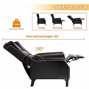 LEISLAND Leather Recliners for Small Space, Tufted Arm Chair Sofa, Leather Accent Chair for Reading, Living Room and Bedroom (Black)