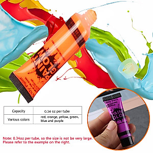 Amareu Glow in Dark Body Paint Body&Face Glow Backlight Neon Fluorescent 0.34oz Set of 6 Tubes