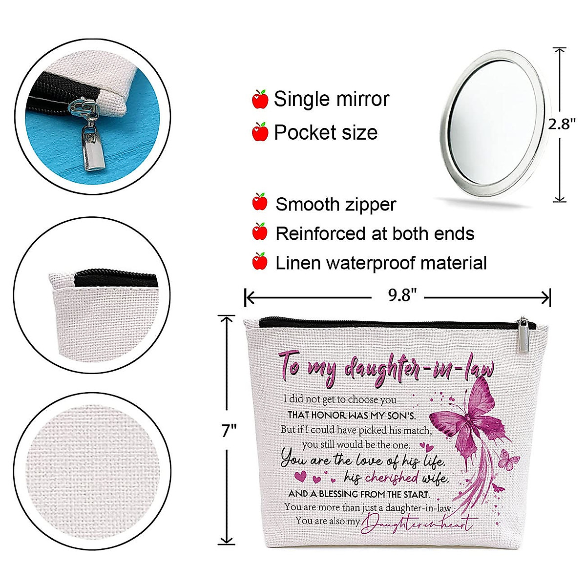 GevGuxLuo Daughter-in-Law Gifts, Makeup Bag Gifts for Daughter-in-Law, Daughter in law Birthday Gifts, Daughter-in-Law Gift for Mothers Day, Birthday, Wedding, Christmas