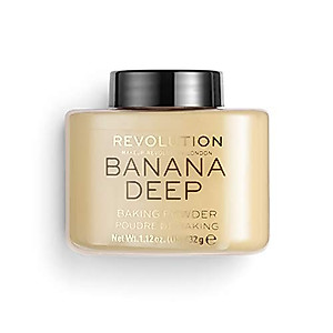 Makeup Revolution Loose Baking Powder, Make Up Setting Powder, Provides Long-lasting Coverage, Reduces Shine, For Medium To Dark Skin Tones, Banana Deep, 32g