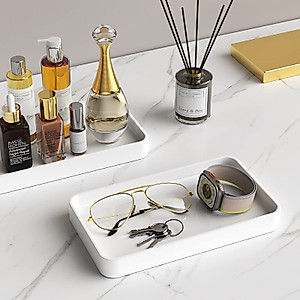 Gurygo 10" Ceramic Bathroom Vanity Tray for Kitchen Counter – Soap Dispenser Trays - Bathroom Tray - Kitchen Tray for Soap Bottles Organization (White, Set/1)