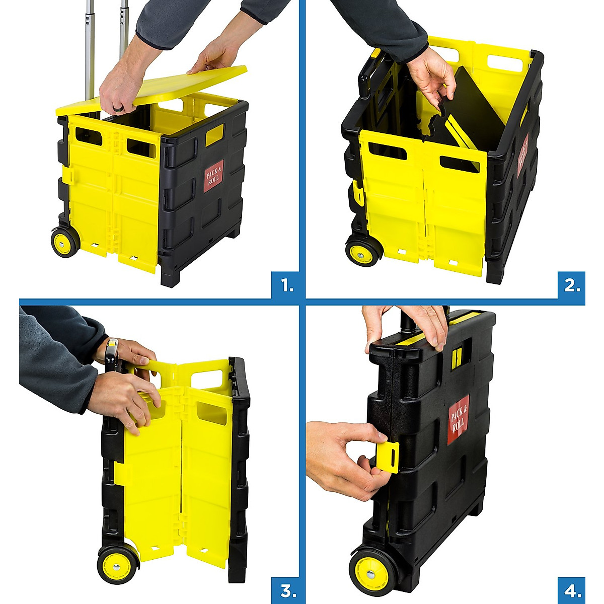 Mount-It! Rolling Utility Cart, Folding and Collapsible Hand Crate with Lid on Wheels, 55 lbs Capacity
