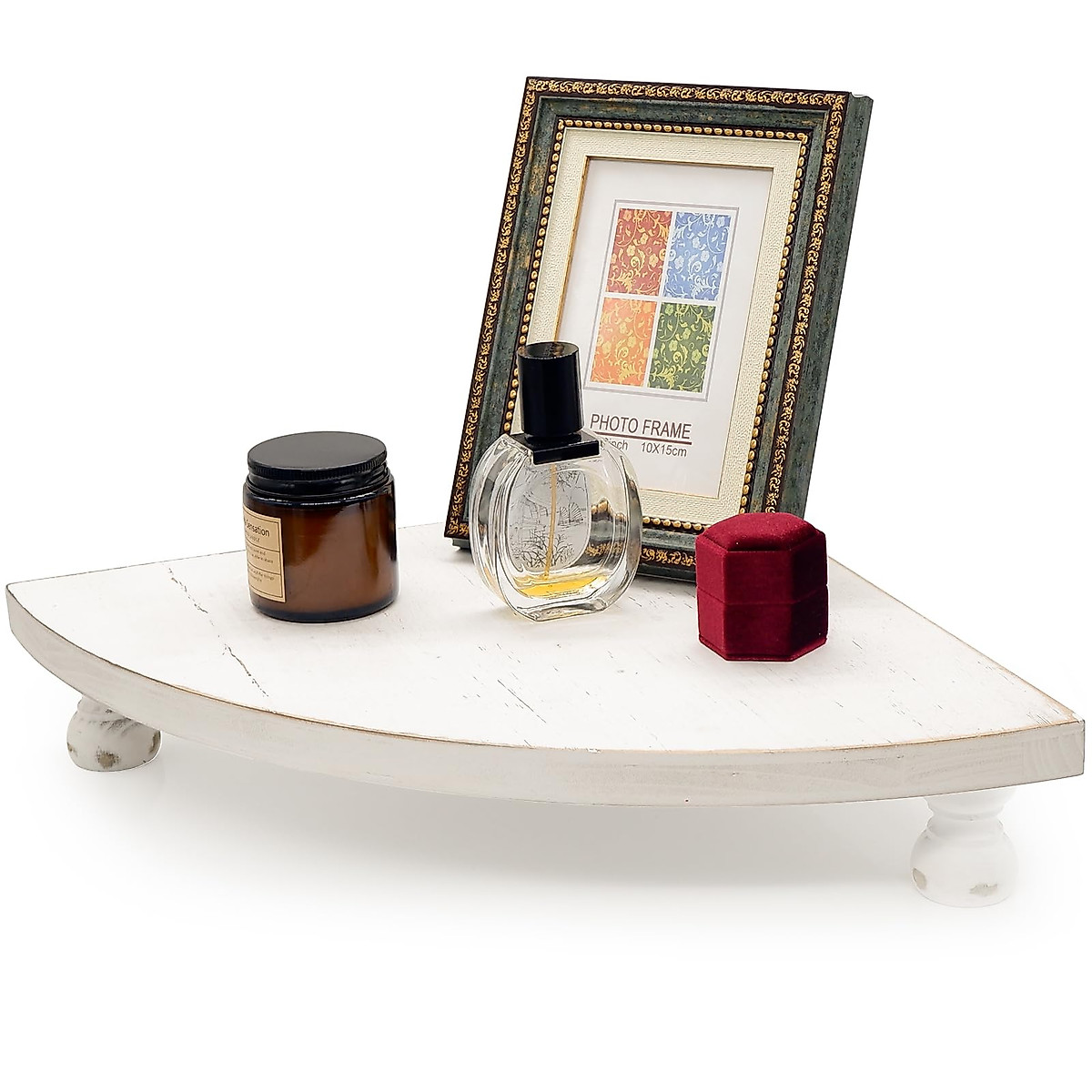 Corner Counter Wood Shelf, Rustic Pedestal Stand, Farmhouse Corner Shelves Stand, Tray Riser for Coffee Bar, Bathroom Countertop Organizer Corner, Centerpiece Display Riser for Kitchen, Bathroom