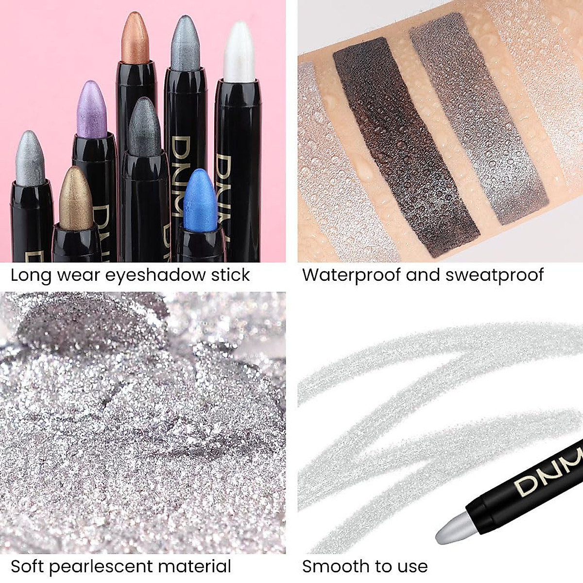 AMY'S DIARY Eyeshadow Pencil Cream Stick 4Pcs Set, Eye Eyeshadow Waterproof Pearl White Black Grey Silver Shimmer Metallic Eyeshadow Crayon Stick Sombras En Crema Para Ojos (Set01)