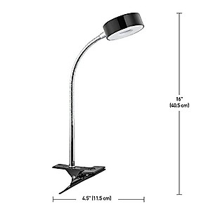 Globe Electric LED for Life Energy Star Clip Lamp, Chrome Gooseneck, Glossy Black Finish, 5W 250 Lumens Integrated LED, 12648