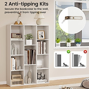 Giantex 11 Cube Reversible Bookcase, Wooden Freestanding Open Bookshelf with Anti-tip Kits, Modern Storage Organizer Cabinet, Wood Display Book Shelf for Living Room, Bedroom, Playroom, White