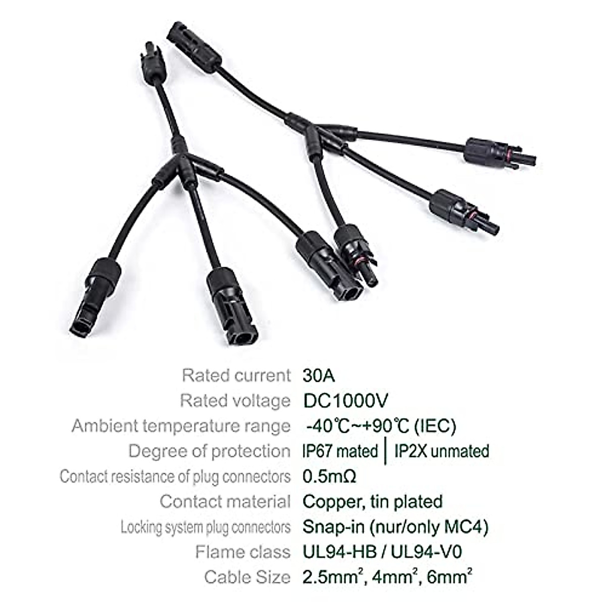 PFCTART Y Branch Solar Wiring Connector Plug, Panel Splitter Connectors and Wires Accessories Charge Controller Kit Solar Cable for Combiner Box (12AWG 1 Pair M/FFF+F/MMM)