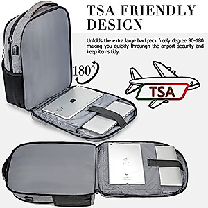 Backpack for Men and Women, School Backpacks for Teen Boys Water Resistant TSA Travel Backpack with USB Charging Port, Business Anti Theft Durable Computer Bag Gifts Fits 15.6 Inch Laptop, Grey