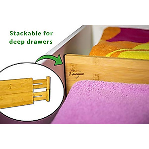 Bamboo Drawer Dividers Organizers 6-pack (12"-17") Adjustable Spring Loaded Drawer Divider Expandable Drawer Organizer Utensil Separators for Kitchen, Bedroom, Dresser, Office, Baby Drawers, Closet