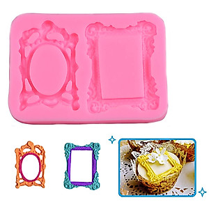 3 Pieces Pink Picture Frames Silicone Mold for Cake Decorating Sugar Gum Paste Chocolate Cookies Resin Polymer Clay