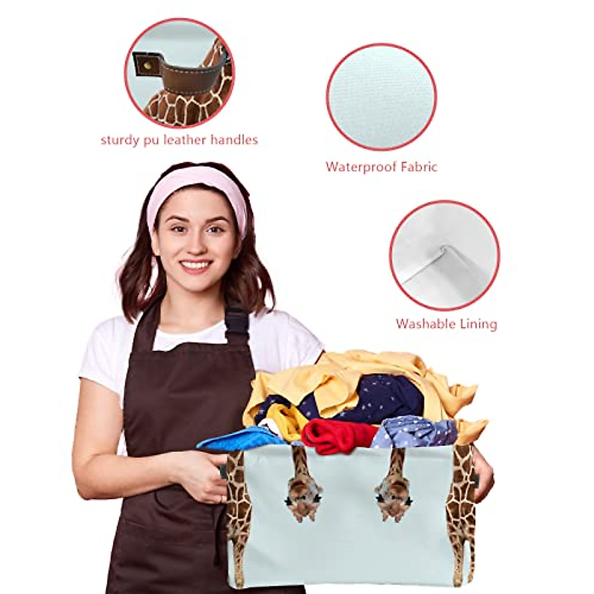 Storage Bins, Funny Cute Giraffe Storage Baskets for Organizing Closet Shelves Clothes Decorative Fabric Baskets Large Storage Cubes with Handles