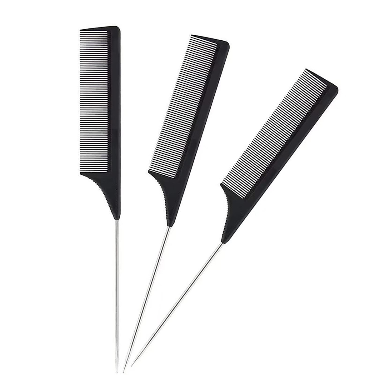 1 Pack Professional Carbon Steel Tail Combs Heat Resistant with Metal Pick, Anti Static Black Styling Tail Hair Comb Fine Teeth, Metal Pintail Teasing Comb Brush