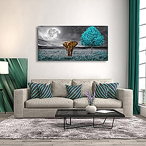 Canvas Wall Art Moon and Tree Picture Prints Paintings for Living Room Home Decor Black and White Background Animal Elephant Landscape for Bedroom Wall Decoration Natural Artwork 20x40Inches