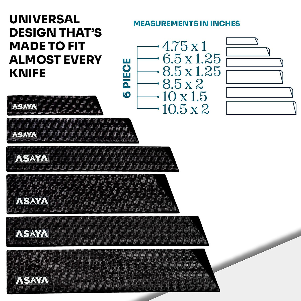 Asaya Professional Knife Edge Guards - 6 Piece Universal Blade Covers - Extra Strength, ABS Plastic and BPA-Free Felt Lining, non-Toxic and Food Safe - Knives Not Included