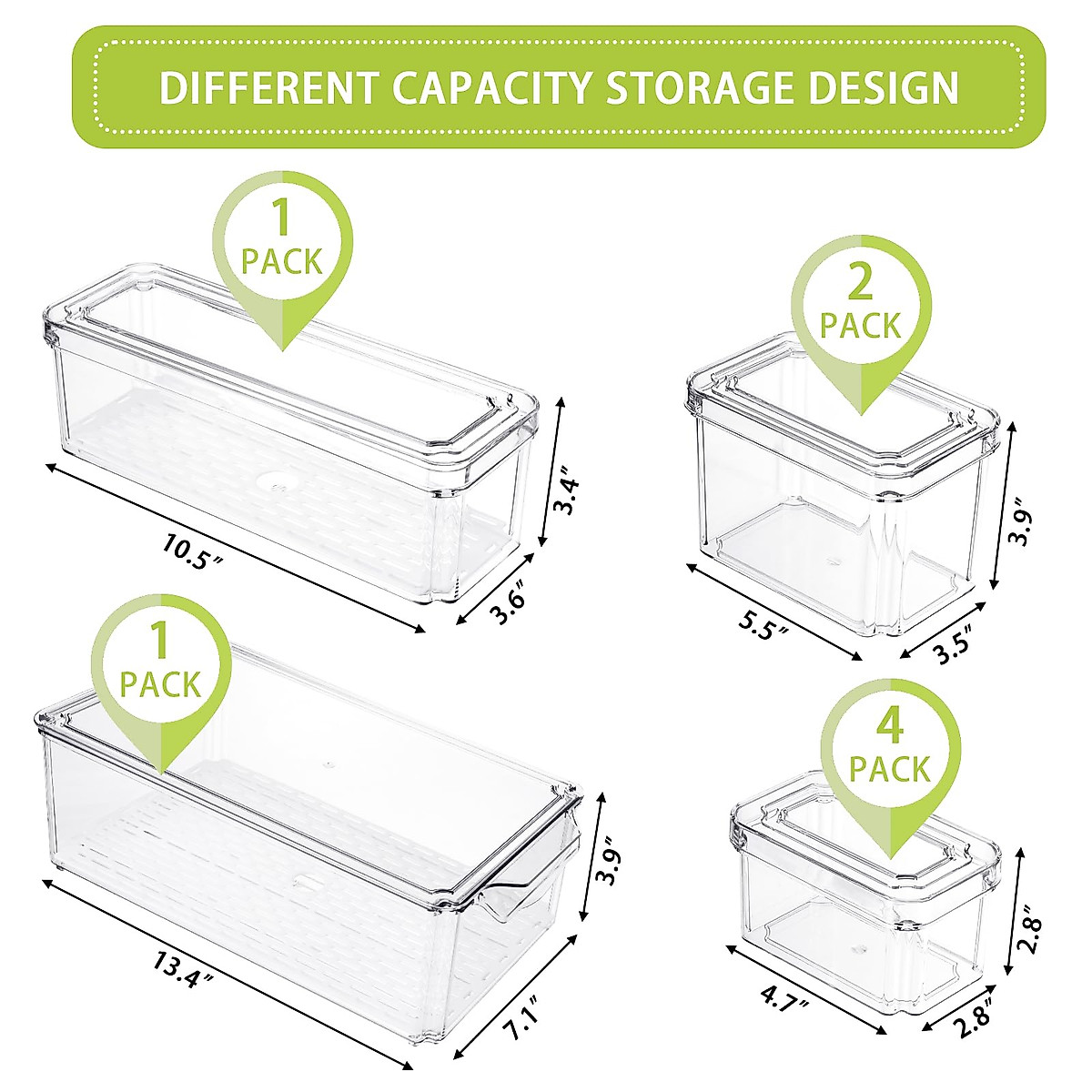 Moretoes 8 Pack Fridge Organizer Bins, Stackable Fridge Organizers with Lids, BPA-Free Clear Storage Bins for Fridge, Freezer, Kitchen, Cabinet, Pantry