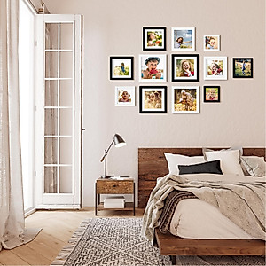 KINLINK 6x6 Picture Frame Black Set of 4, Wooden Square Photo Frames Matted 4x4 with Plexiglass for 4x4 with Mat or 6x6 without Mat for Table and Wall Display