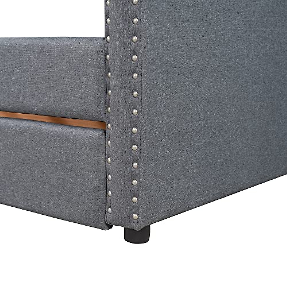 Flieks Upholstered Daybed with Two Storage Drawers, Twin Tufted Sofa Bed Daybed with Nailhead Trim and Wood Slat Support (Grey)