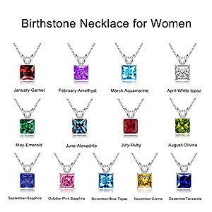 Iefil November Birthstone Necklaces for Women - Swiss Blue Topaz Necklace S925 Sterling Silver November Birthstone Jewelry for Women Mom Daughter November Birthday Gifts, Princess Cut Birthstone