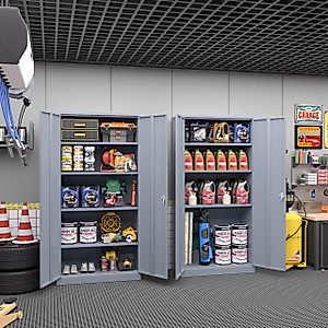 Greenvelly Metal Storage Cabinet, 72" Locking Tool Steel Garage Cabinet with Doors and Adjustable Shelves, Utility Metal Filing Cabinet with Lock for Home Office, Garage, School, Kitchen Dark Gray